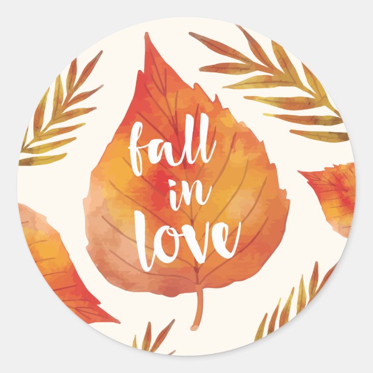 Fall in Love | Autumn Leaves Classic Round Sticker | Zazzle