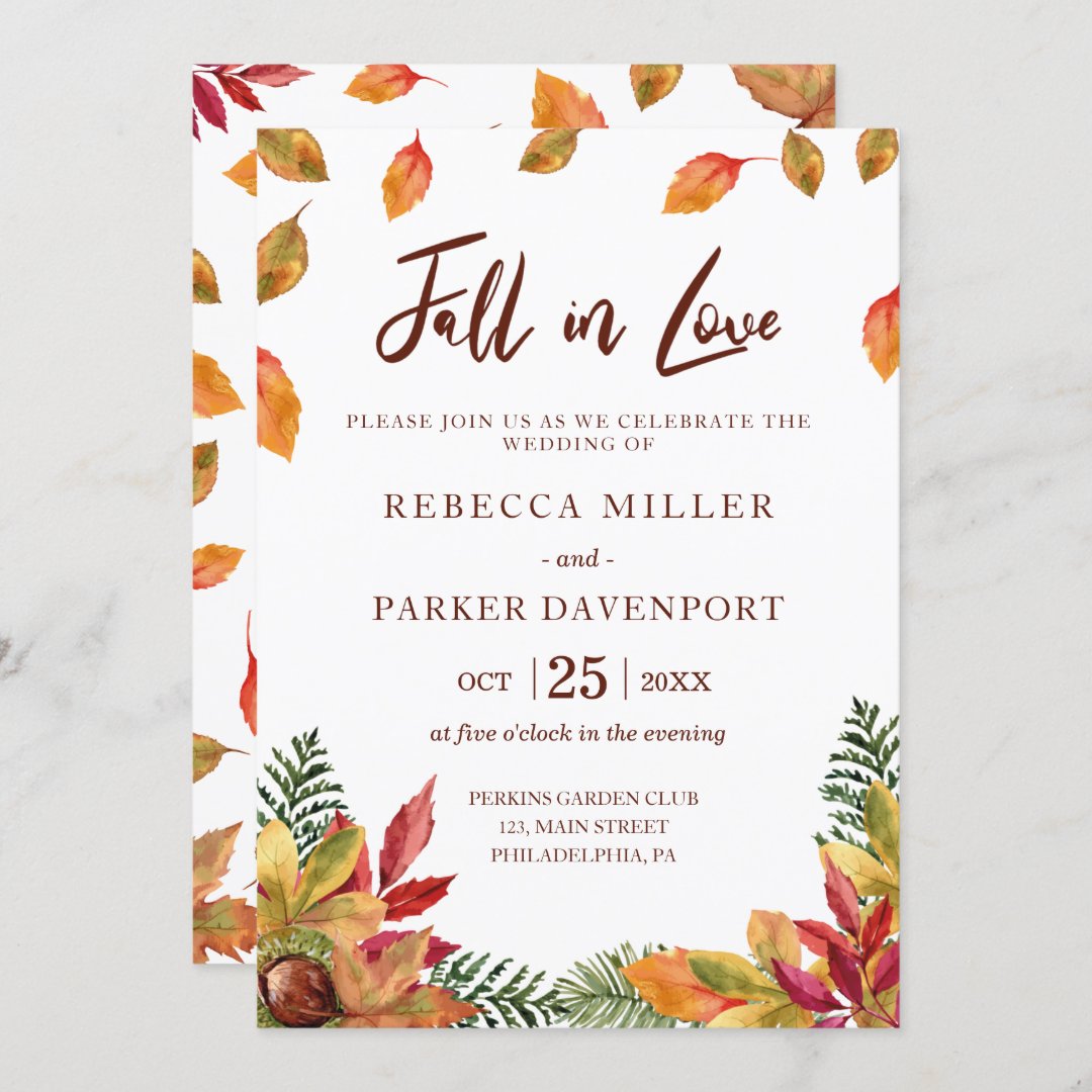 Fall in love autumn leaves wedding invitation | Zazzle