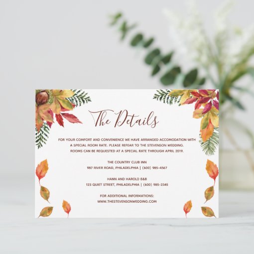 Fall in love autumn wedding details insert card | Zazzle