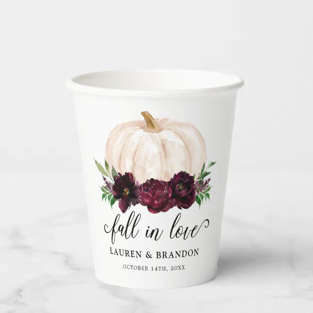 Fall In Love Autumn Wedding Paper Cups | Zazzle
