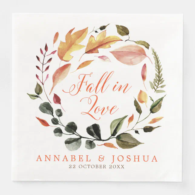 Fall in Love Autumn Wreath Wedding/Engagment Paper Dinner Napkins | Zazzle