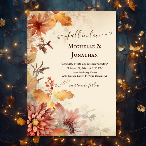 Fall in Love Beautiful Autumn Flowers Fall Wedding Invitation | Zazzle