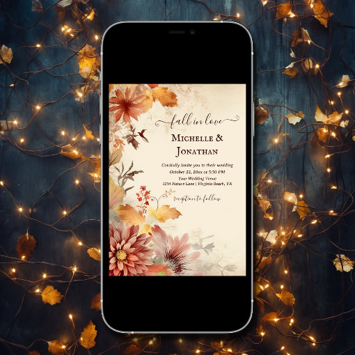 Fall in Love Beautiful Autumn Flowers Fall Wedding Invitation | Zazzle