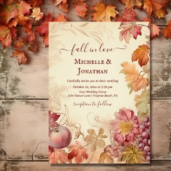 Fall in Love Beautiful Autumn Vintage Fall Wedding Invitation | Zazzle
