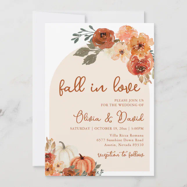 Fall in Love Boho Floral Pumpkin Autumn Wedding Invitation | Zazzle
