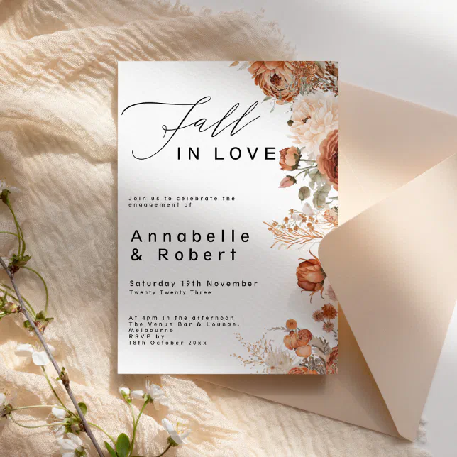 Fall In Love Engagement Party Invitation, Autumn Invitation | Zazzle