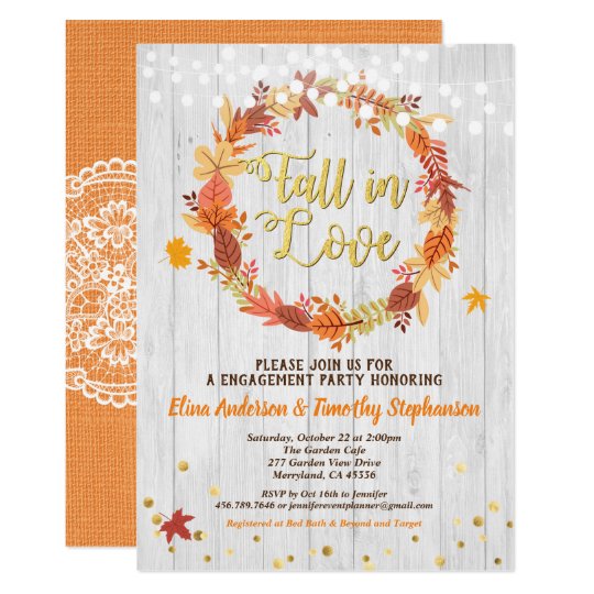Fall in love engagement party wreath rustic invitation | Zazzle.com