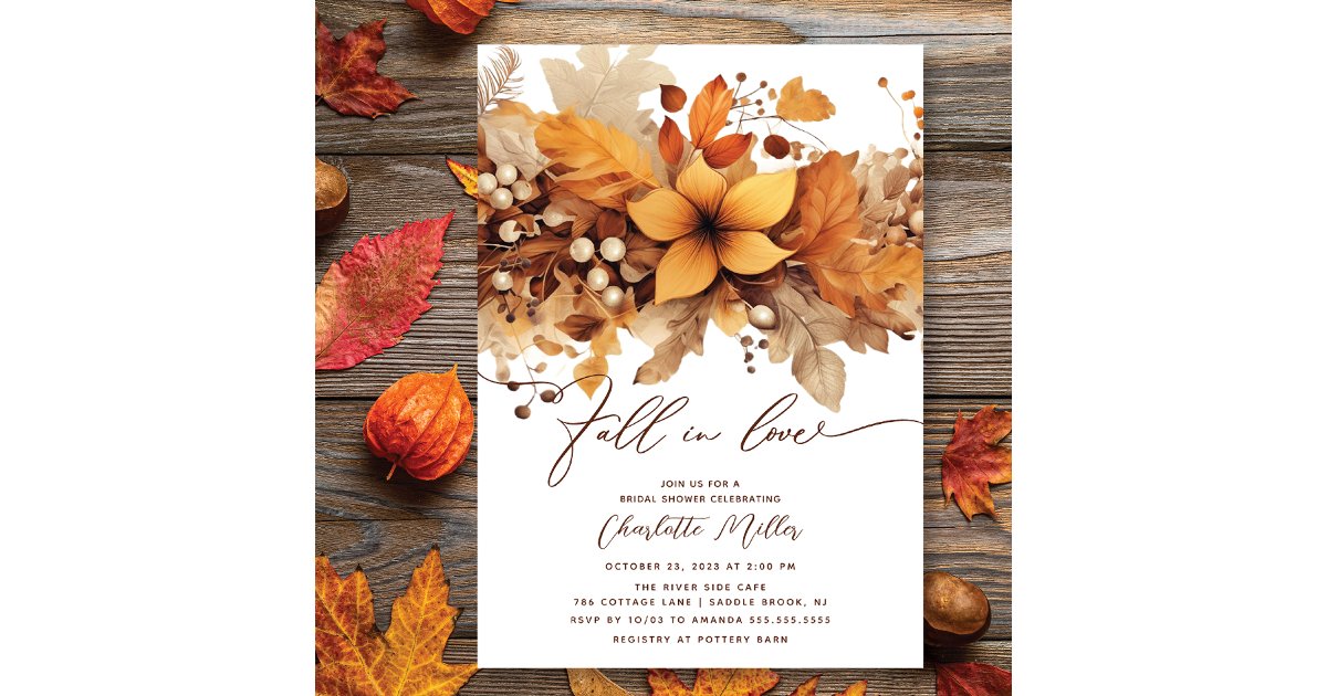 Fall In Love Fall Bridal Shower Invitation | Zazzle