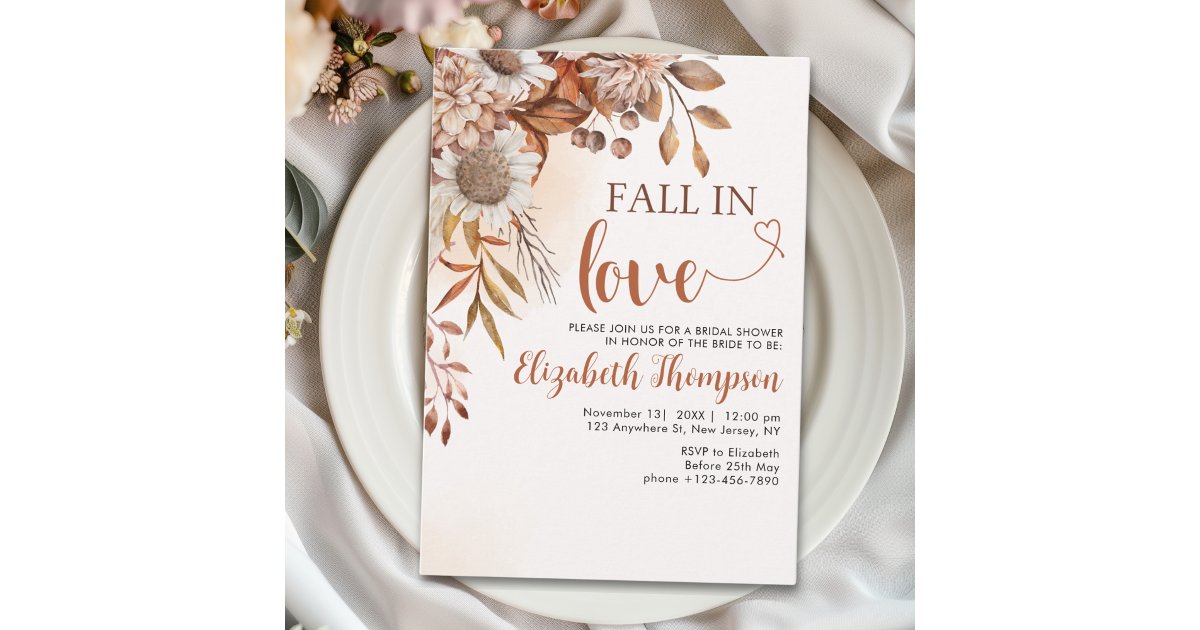 Fall in Love Fall Bridal Shower Invitation | Zazzle