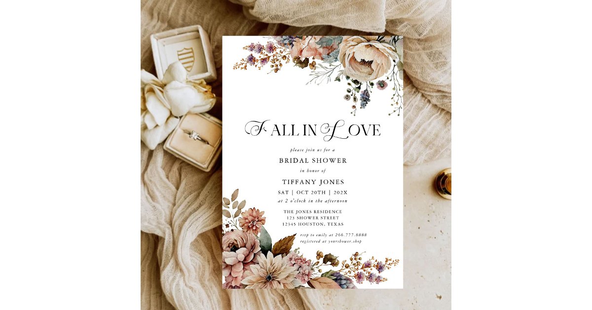 Fall in Love Floral Bridal Shower Invitation | Zazzle