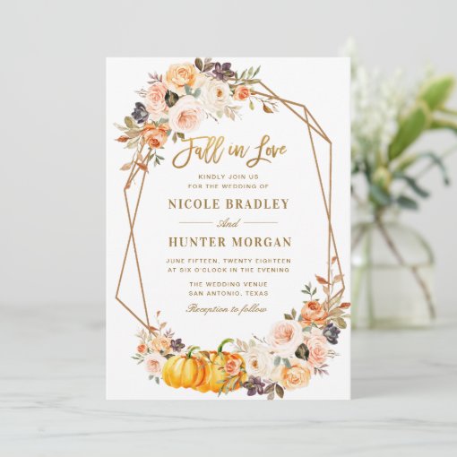 fall in love, floral geometric wedding invitation | Zazzle
