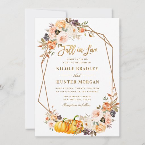 fall in love, floral geometric wedding invitation | Zazzle