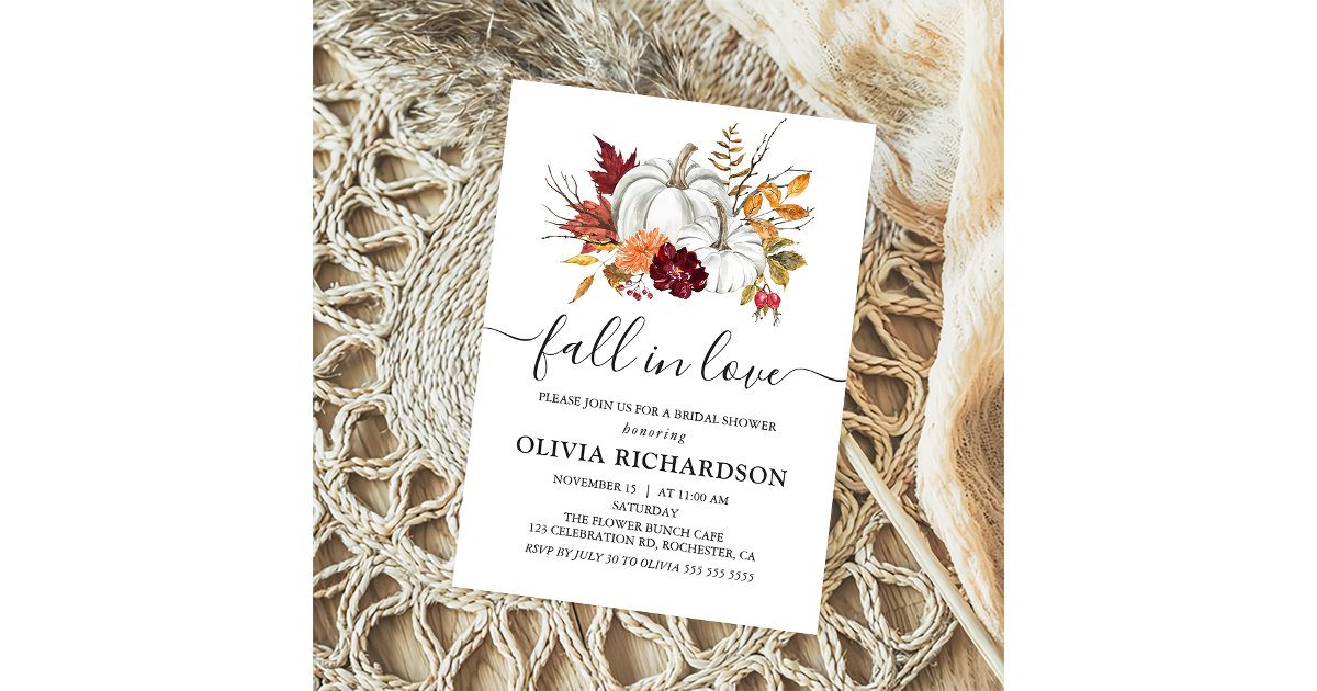 Fall in Love Floral Pumpkin Fall Bridal Shower Invitation | Zazzle