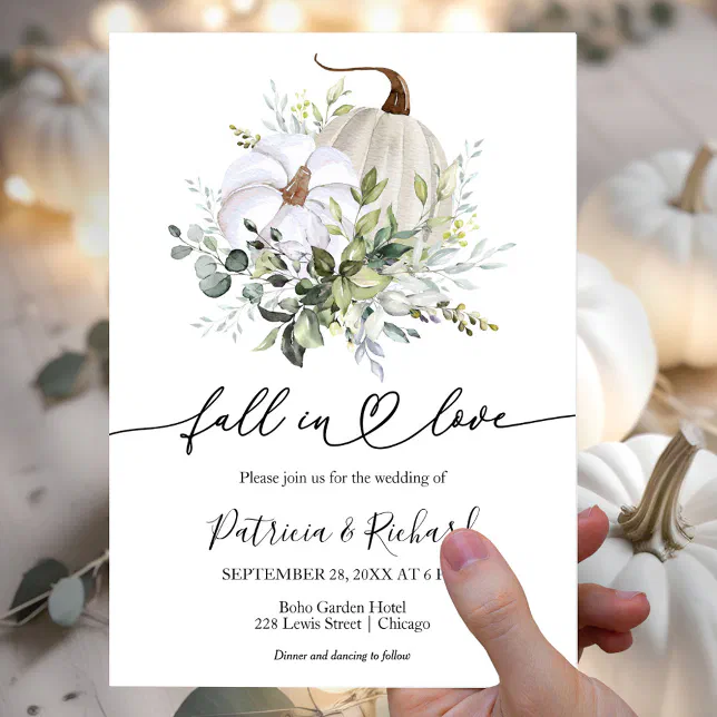Fall In Love Greenery Pumpkin Fall Wedding Invitation | Zazzle