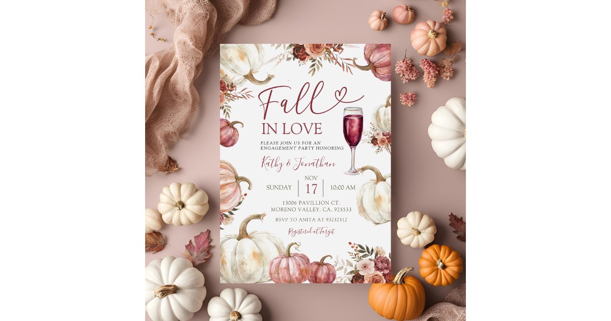 Fall In Love Ivory Pumpkin Floral Engagement Party Invitation | Zazzle
