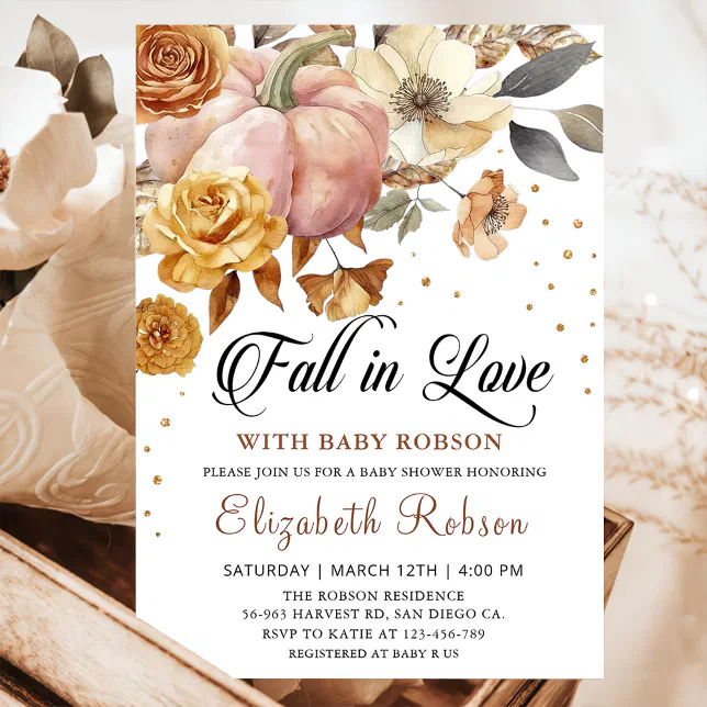 Fall in Love Pumpkin Autumn Baby Shower Invitation | Zazzle