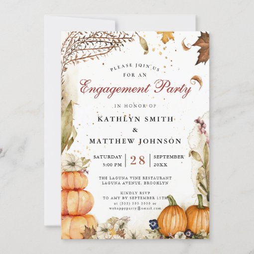 Fall In Love Pumpkin Autumn Engagement Party Invitation | Zazzle