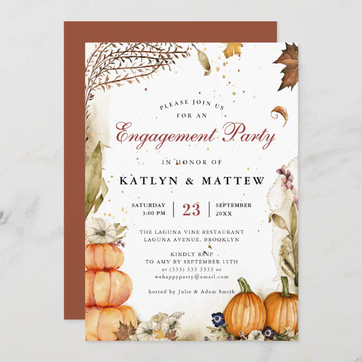 Fall In Love Pumpkin Autumn Engagement Party Invitation | Zazzle
