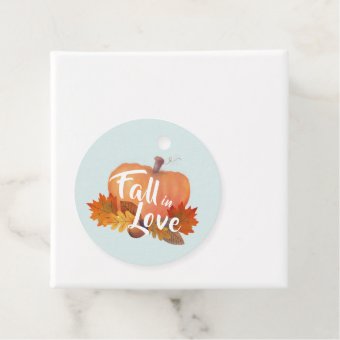 Fall in Love Pumpkin Autumn Leaves Blue Thank You Favor Tags | Zazzle