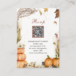 Fall In Love Pumpkin Autumn Wedding QR Code RSVP Enclosure Card | Zazzle