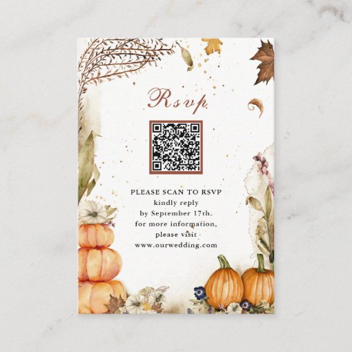 Fall In Love Pumpkin Autumn Wedding QR Code RSVP Enclosure Card | Zazzle