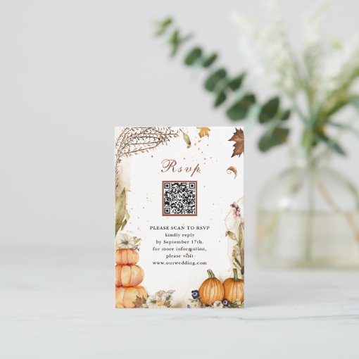 Fall In Love Pumpkin Autumn Wedding QR Code RSVP Enclosure Card | Zazzle