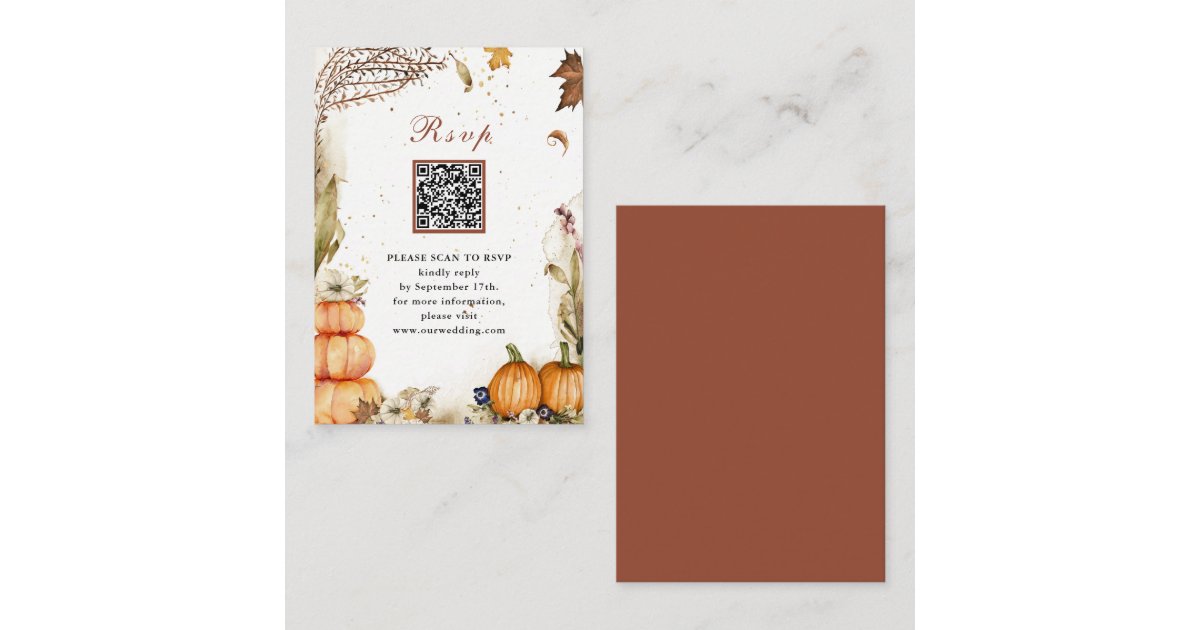 Fall In Love Pumpkin Autumn Wedding QR Code RSVP Enclosure Card | Zazzle