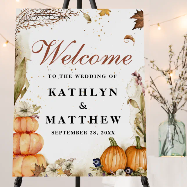 Fall In Love Pumpkin Botanical Autumn Wedding Foam Board | Zazzle