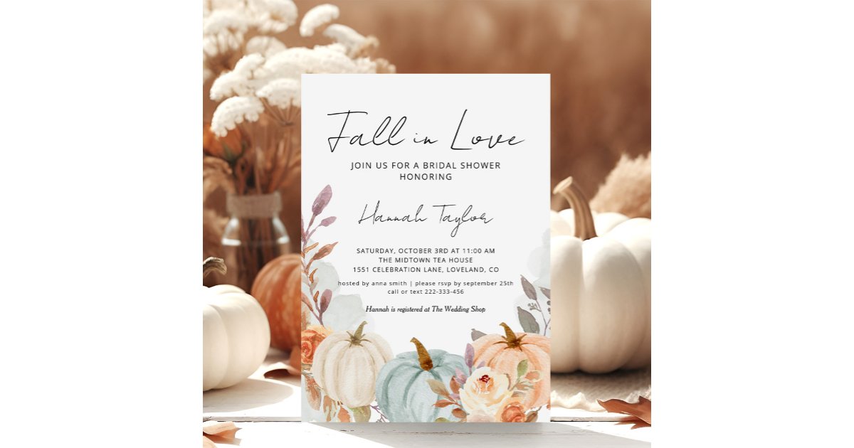 Fall in Love Pumpkin Bridal Shower Invitation | Zazzle