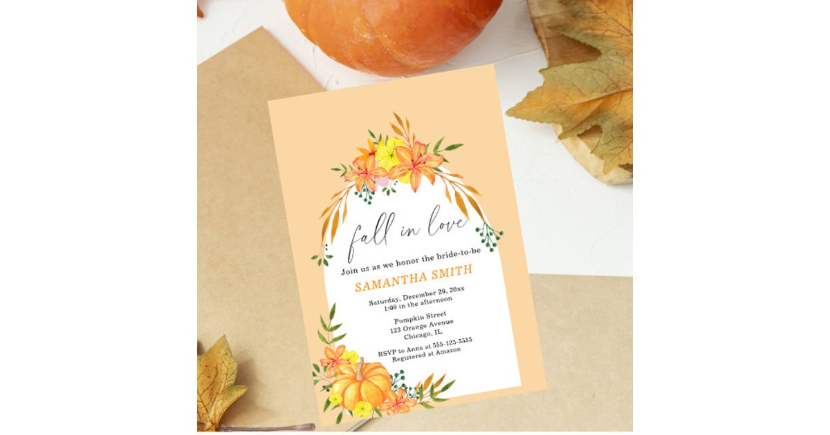 Fall in love Pumpkin Bridal Shower Invitation | Zazzle