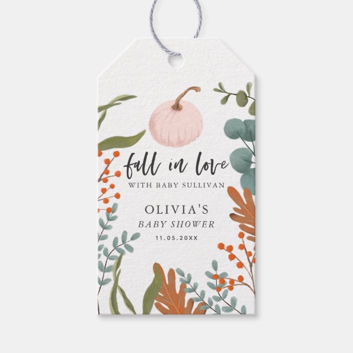 Fall In Love Pumpkin Girl Baby Shower Gift Tags | Zazzle.com