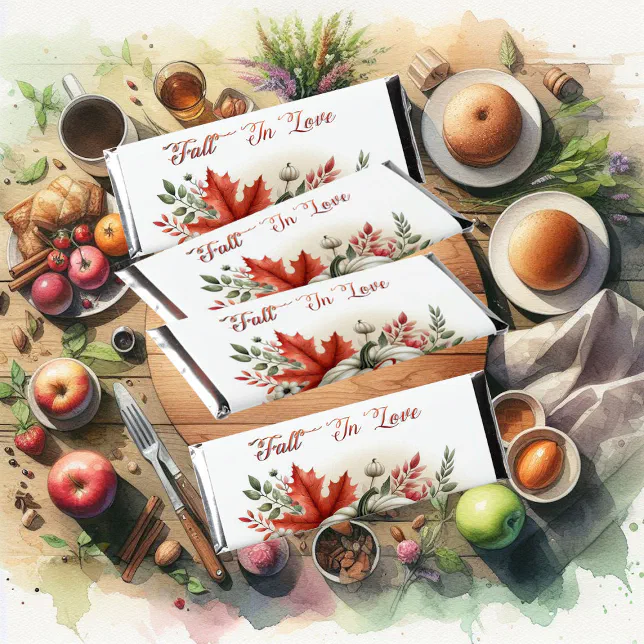 Fall In Love Pumpkin Monogram Autumn Leaves Rustic Hershey Bar Favors ...