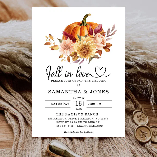 Fall in Love Pumpkin Wedding Invitation | Zazzle