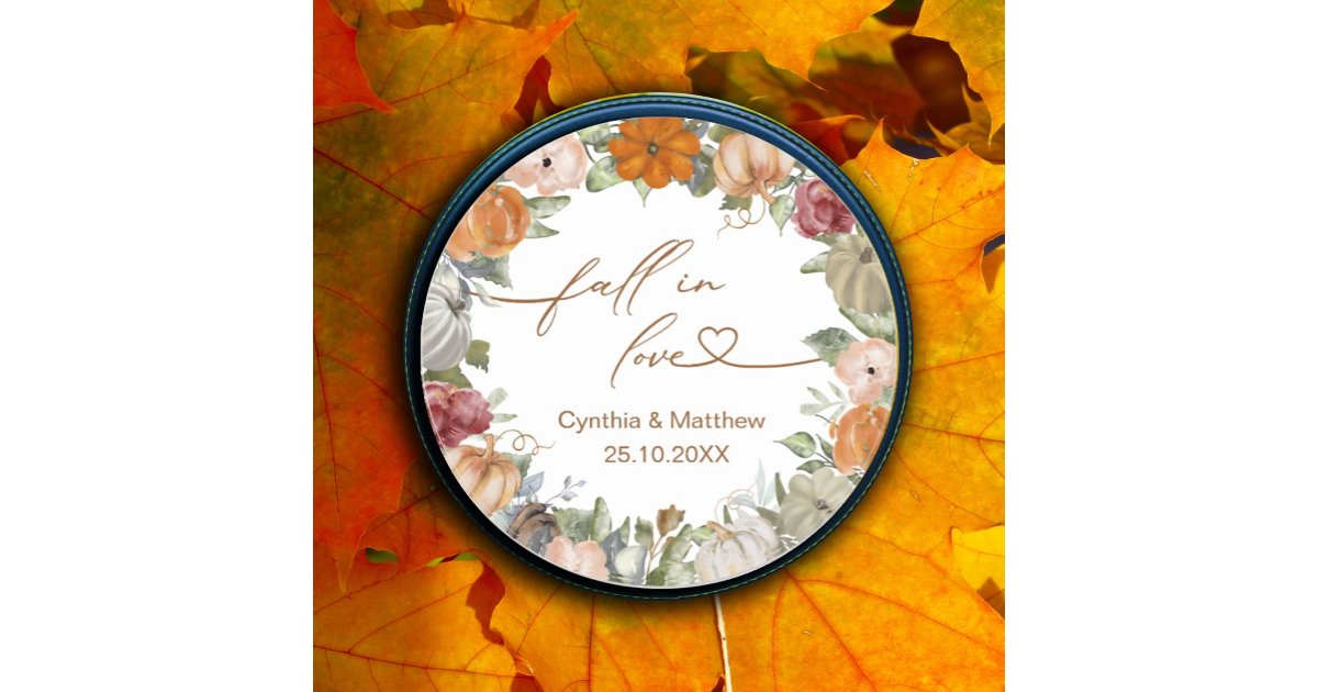 Fall in Love Rustic Autumn Floral and Pumpkin Classic Round Sticker ...