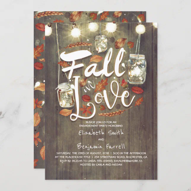 Fall in Love Rustic Engagement Party Invitation | Zazzle