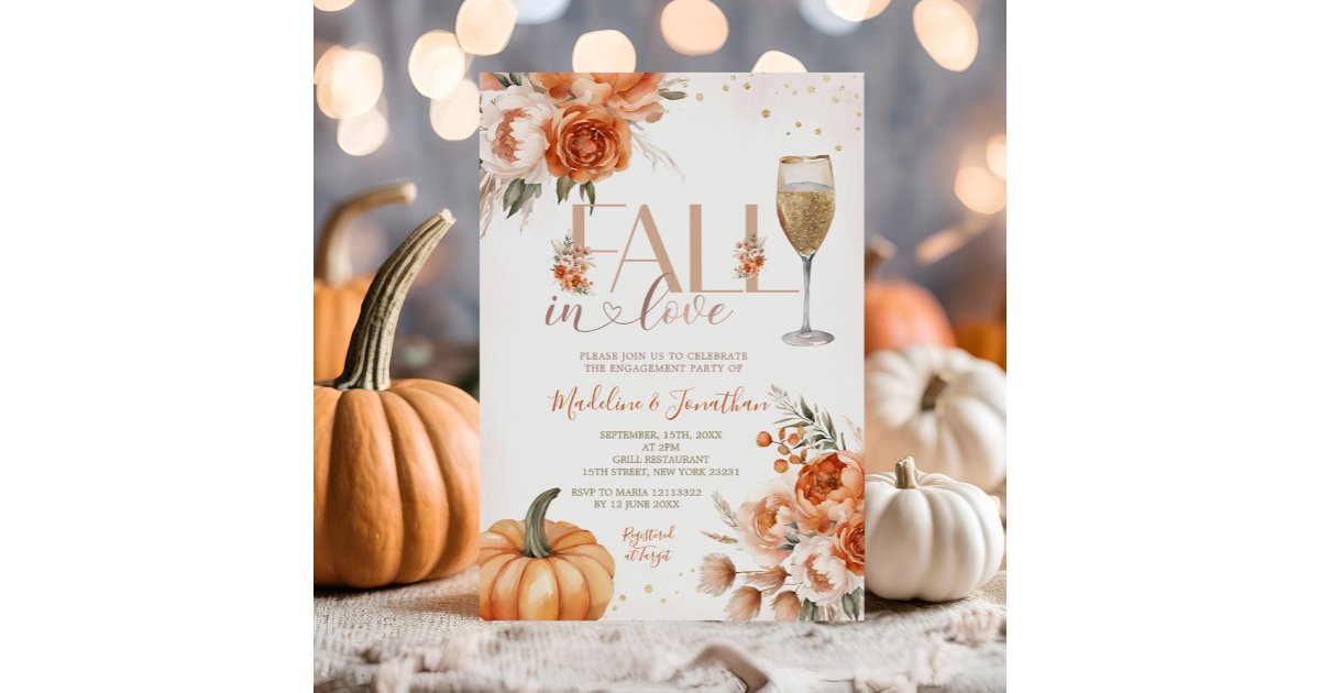 Fall In Love Rustic Floral Fall Engagement Party Invitation | Zazzle