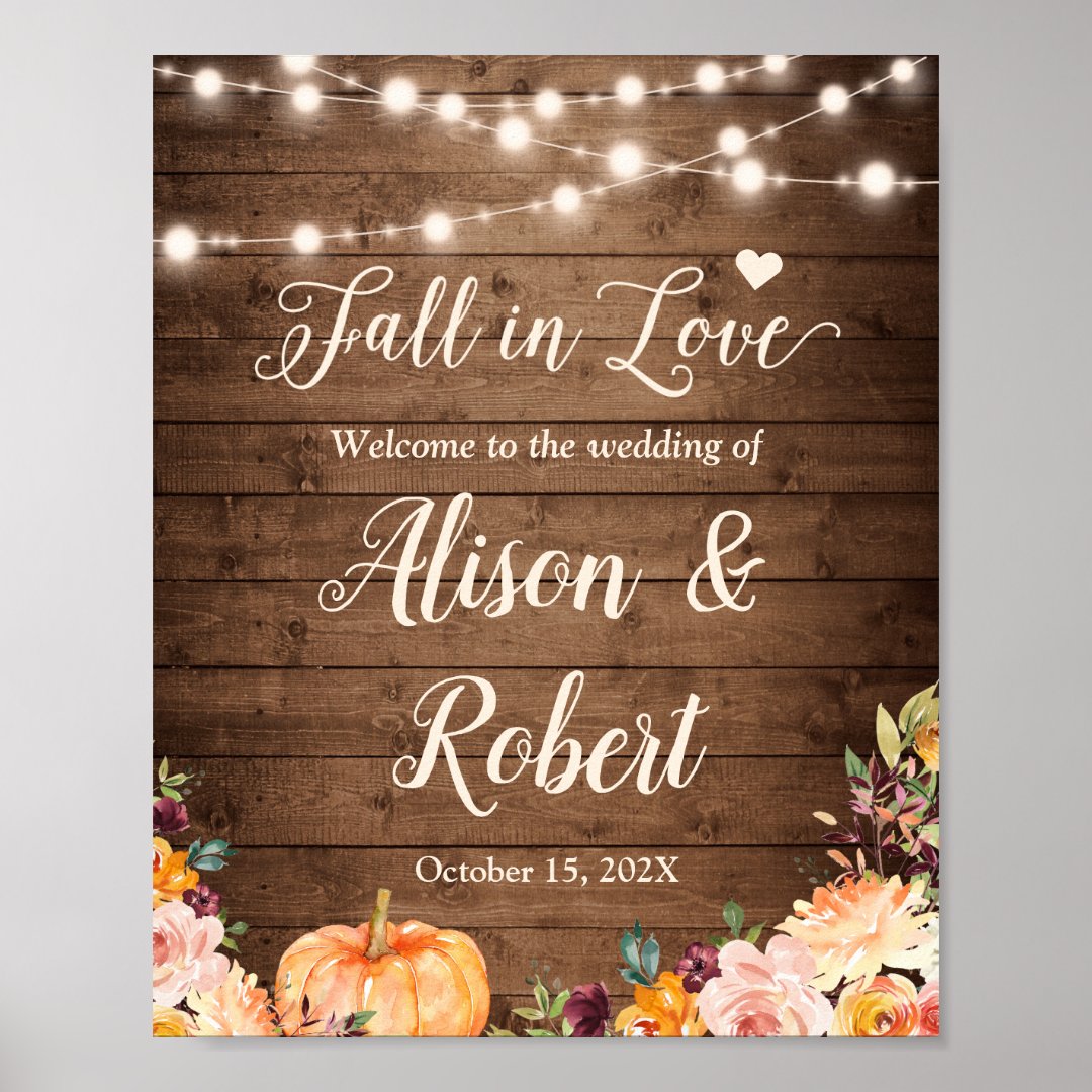 Fall in Love String Lights Rustic Wedding Sign | Zazzle