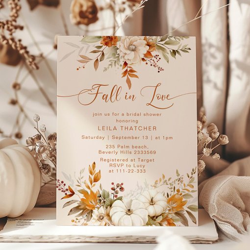 Fall in Love terracotta autumn bridal shower Invitation | Zazzle