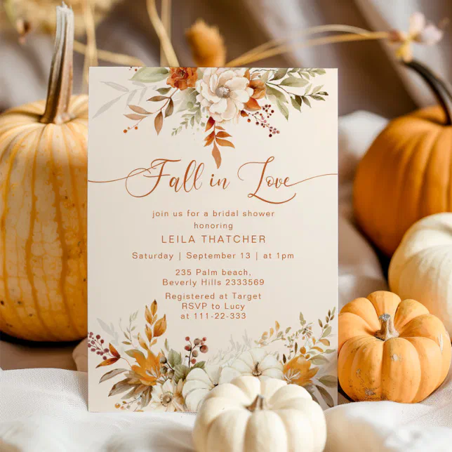 Fall in Love terracotta autumn bridal shower Invitation | Zazzle