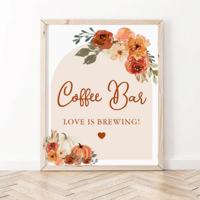 Fall in Love Terracotta Pumpkin Coffee Bar Sign | Zazzle