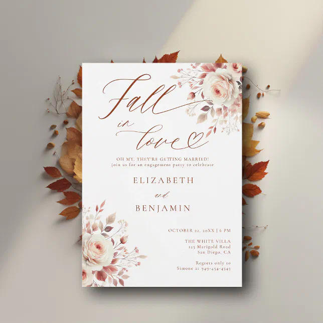 Fall in Love Terracotta Roses Engagement Party Invitation | Zazzle