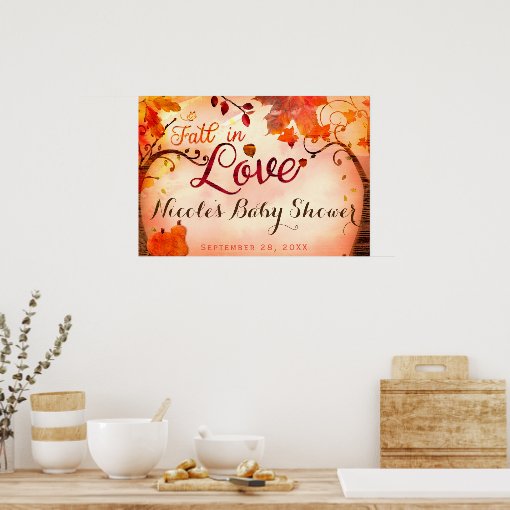 Fall in Love Whimsical Autumn Party Banner Poster | Zazzle