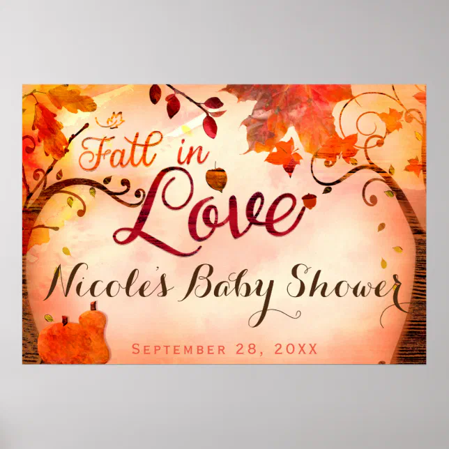 Fall in Love Whimsical Autumn Party Banner Poster | Zazzle
