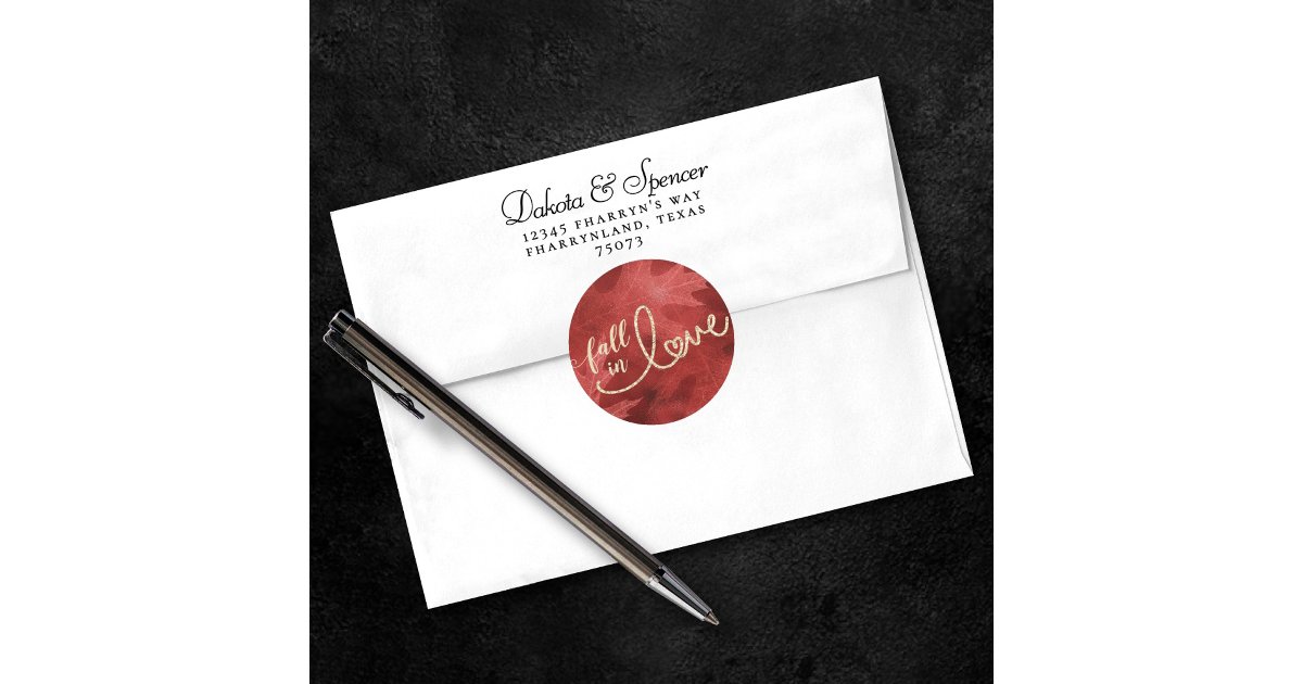 Fall in Love with Autumn | Apple Red and Gold Classic Round Sticker ...