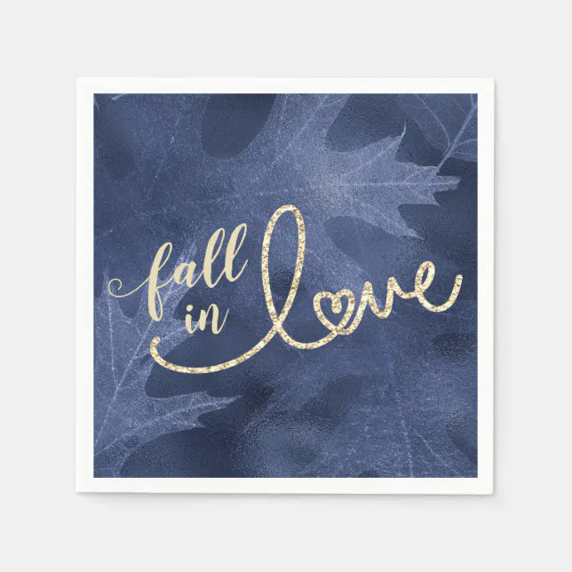 Fall in Love with Autumn | Navy Blue and Gold Napkins | Zazzle