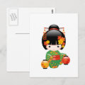 Fall Kokeshi Doll - Japanese Geisha Girl Postcard | Zazzle