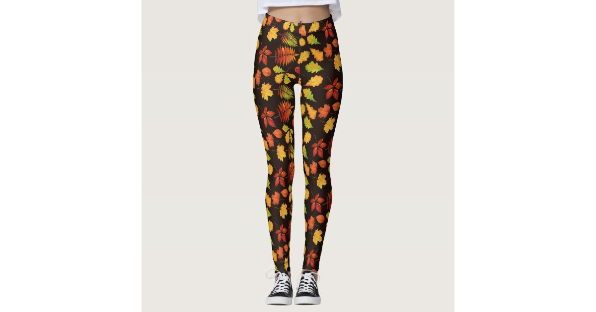 Fall Leaf Pattern on Brown Leggings | Zazzle