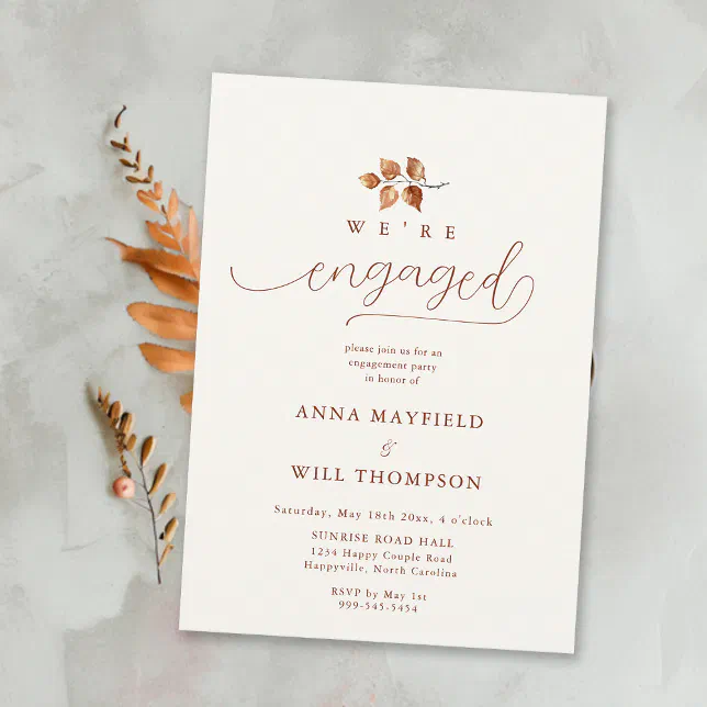 Fall Leaf Terracotta Soft Calligraphy Engagement Invitation | Zazzle