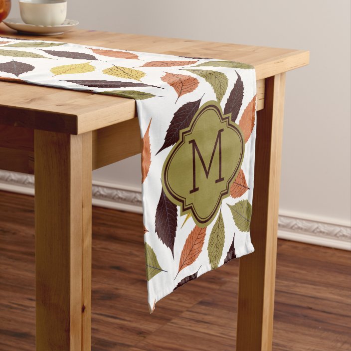 Fall Leafs Pattern Custom Monogram Medium Table Runner | Zazzle.com