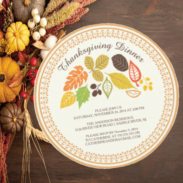 Fall Leave Autumn Thanksgiving Dinner Invitations | Zazzle
